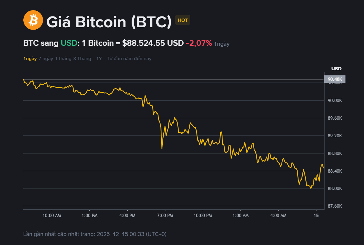 Giá Bitcoin hôm nay 15.12: Thủng mốc 90.000 USD, tâm lý bi quan bao ...